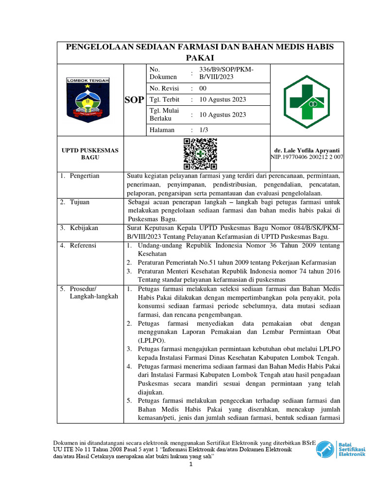 Sop Pengelolaan Sediaan Farmasi Dan Bahan Habis Pakai Pdf