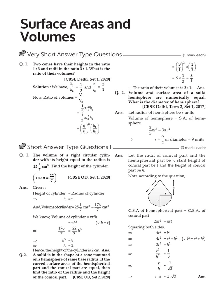 All Surface Area and Volume Board Question | PDF | Teaching Methods ...