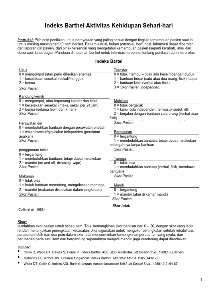 Indeks Barthel (0-20) | PDF