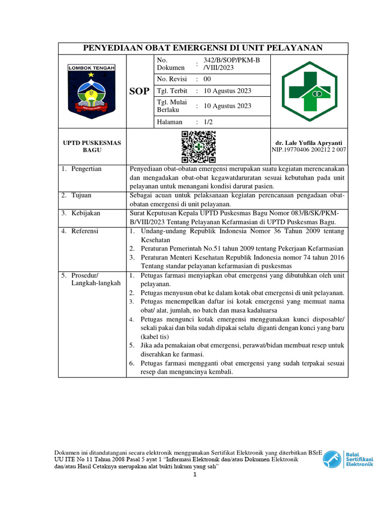 SOP Penyediaan Obat Emergensi | PDF
