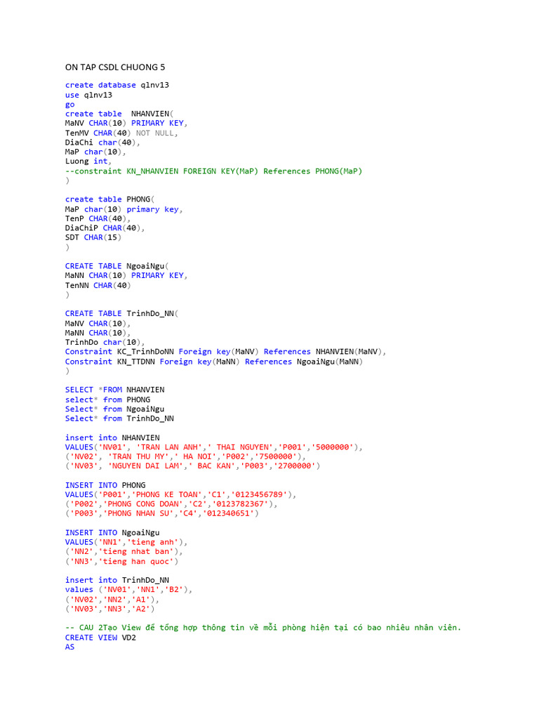 ÔN TÂP HỆ QUẢN TRỊ CSDL CHƯƠNG 5 | PDF