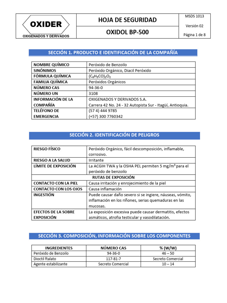 Hs. Oxidol BP 500 | PDF | Agua | Contaminación
