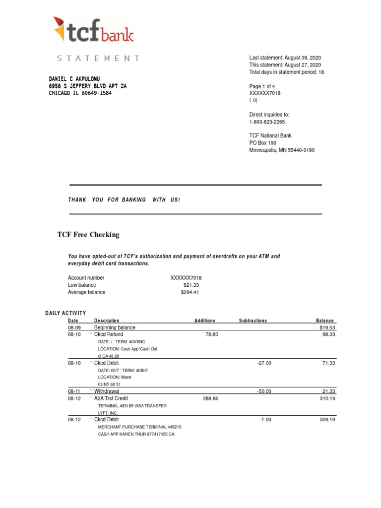 EStatement 2020 08 27 78283 | PDF | Debit Card | Credit Card