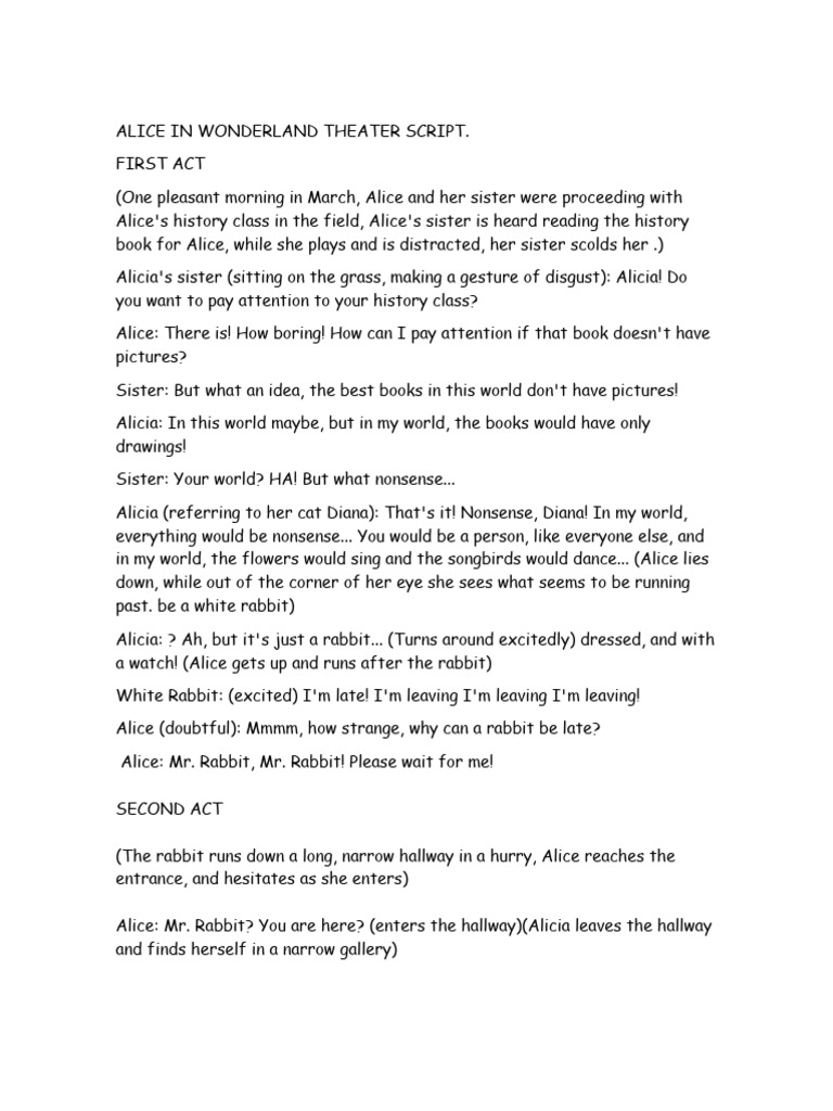 ALICE IN WONDERLAND THEATRICAL SCRIPT | PDF