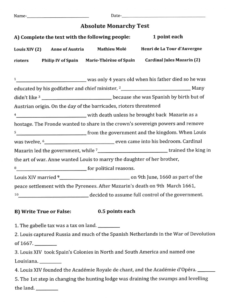 Absolute monarchy test | PDF