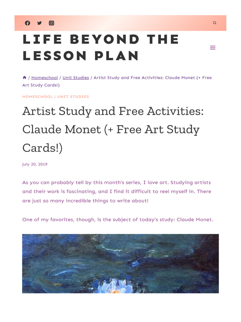 Artist Study and Free Activities- Claude Monet (+ Free Art Study Cards ...