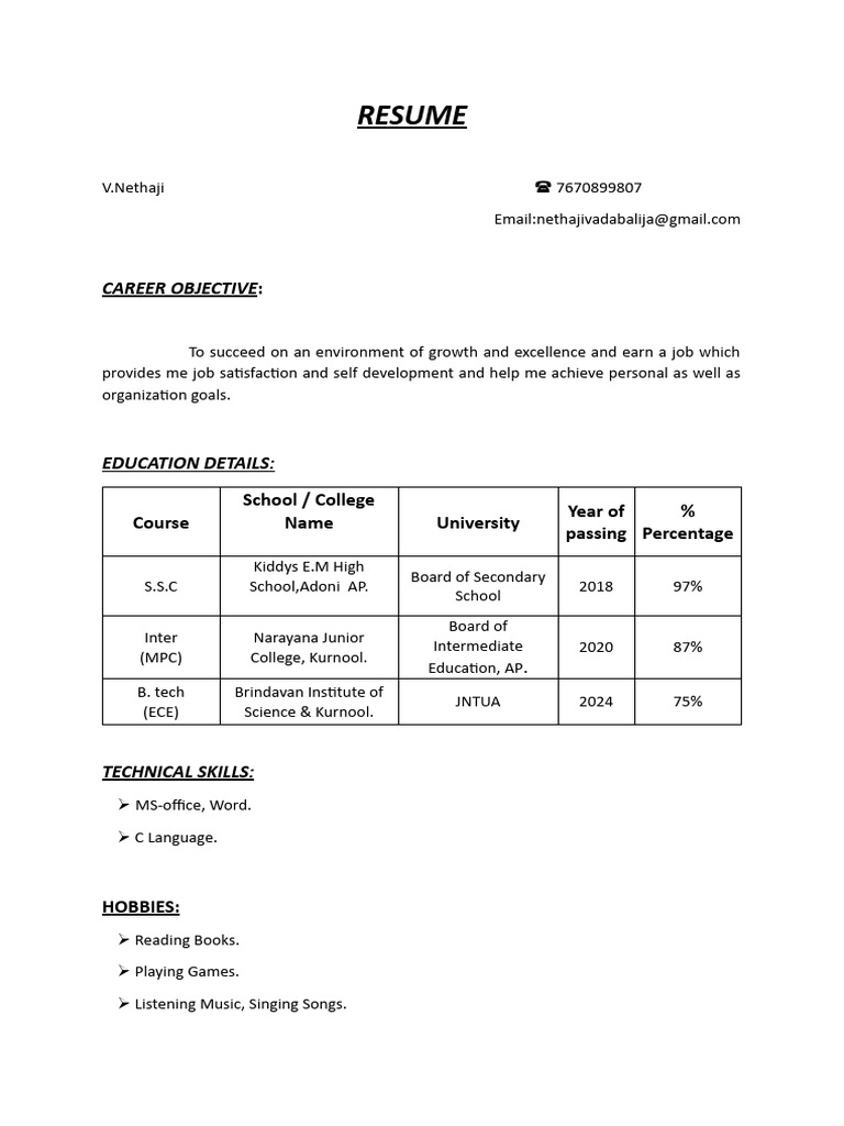 V. Nethaji Resume: ECE Graduate with Leadership Skills | PDF