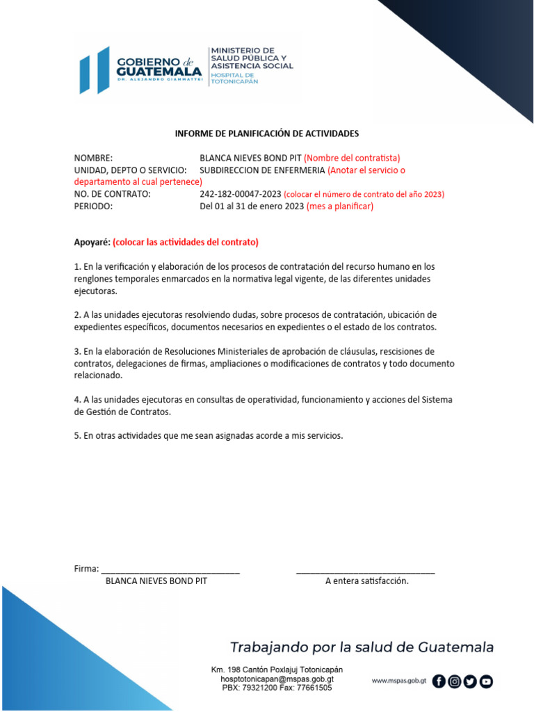 NUEVO FORMATO DE INFORMES AÑO 2022 Ejemplo | PDF