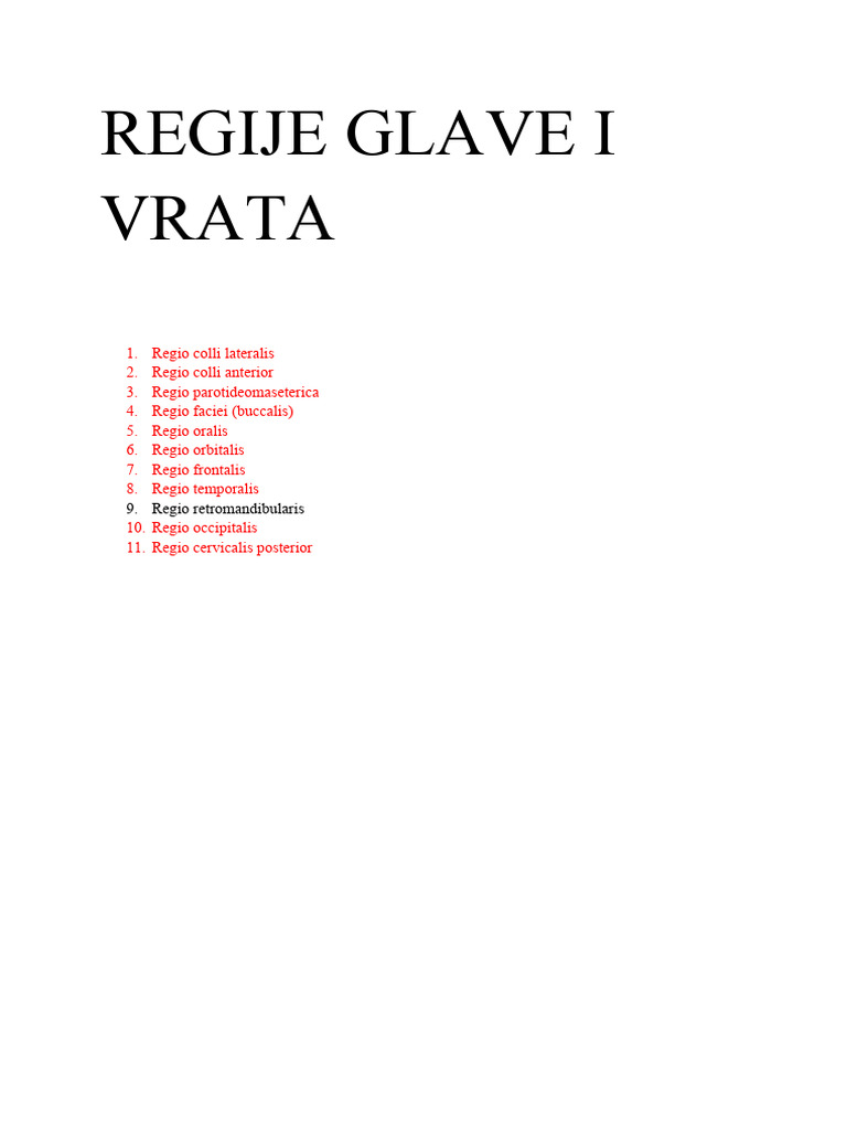 Regije Glava I Vrate Praktični Iz Neuroanatomije | PDF