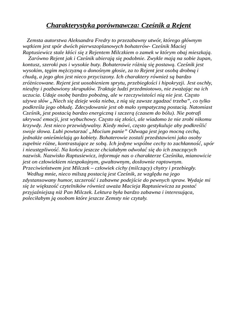 Cześnik A Rejent | PDF