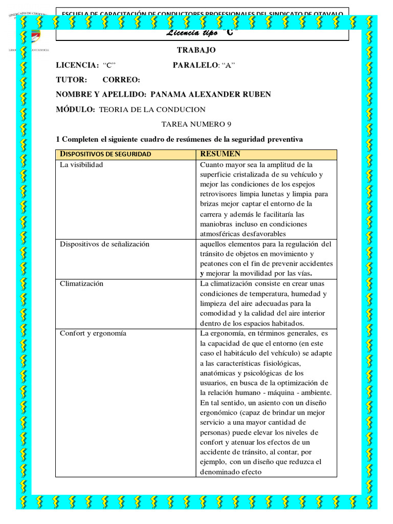 Teoria de La Conduccion Deber 9 | PDF | Factores humanos y ergonomía