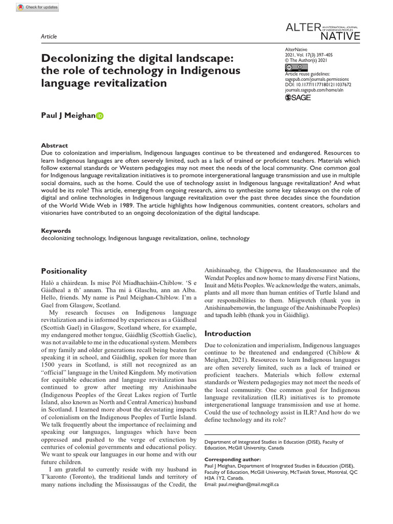 Meighan 2021 Decolonizing The Digital Landscape The Role of Technology in Indigenous Language ...