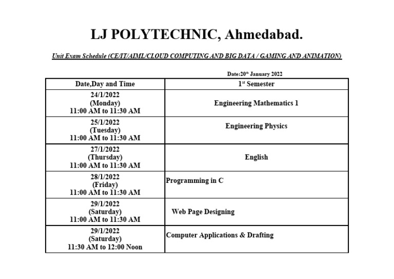 JHS Time Table 2025 Overview | PDF