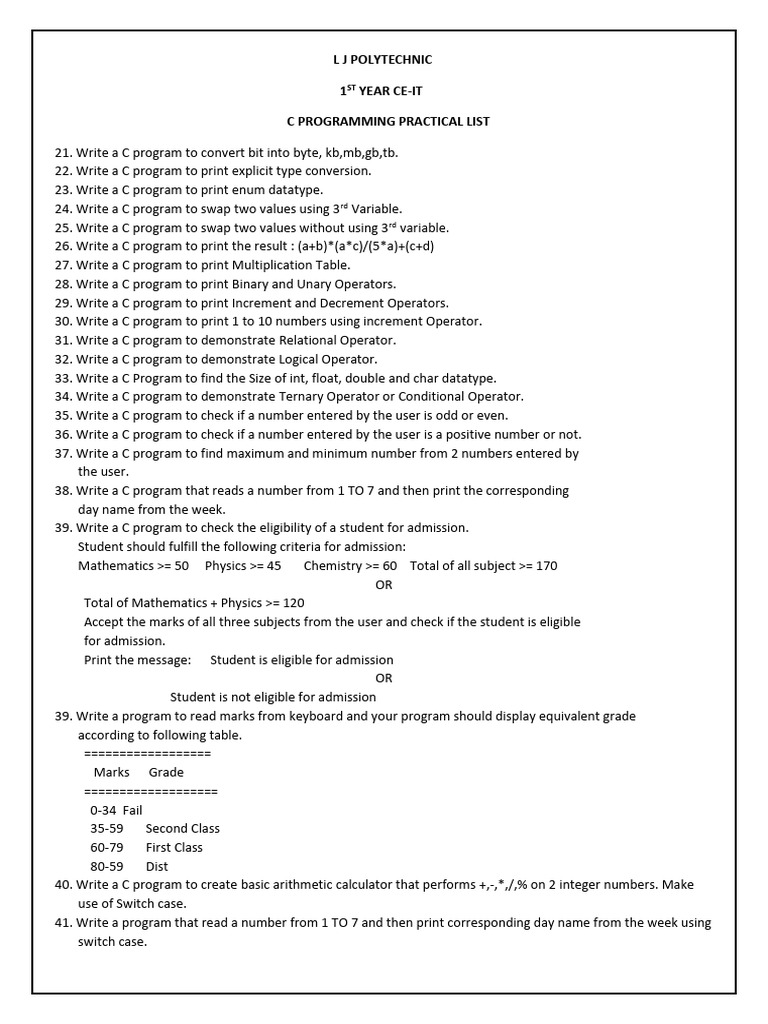 Practical List PIC | PDF | Numbers | Byte