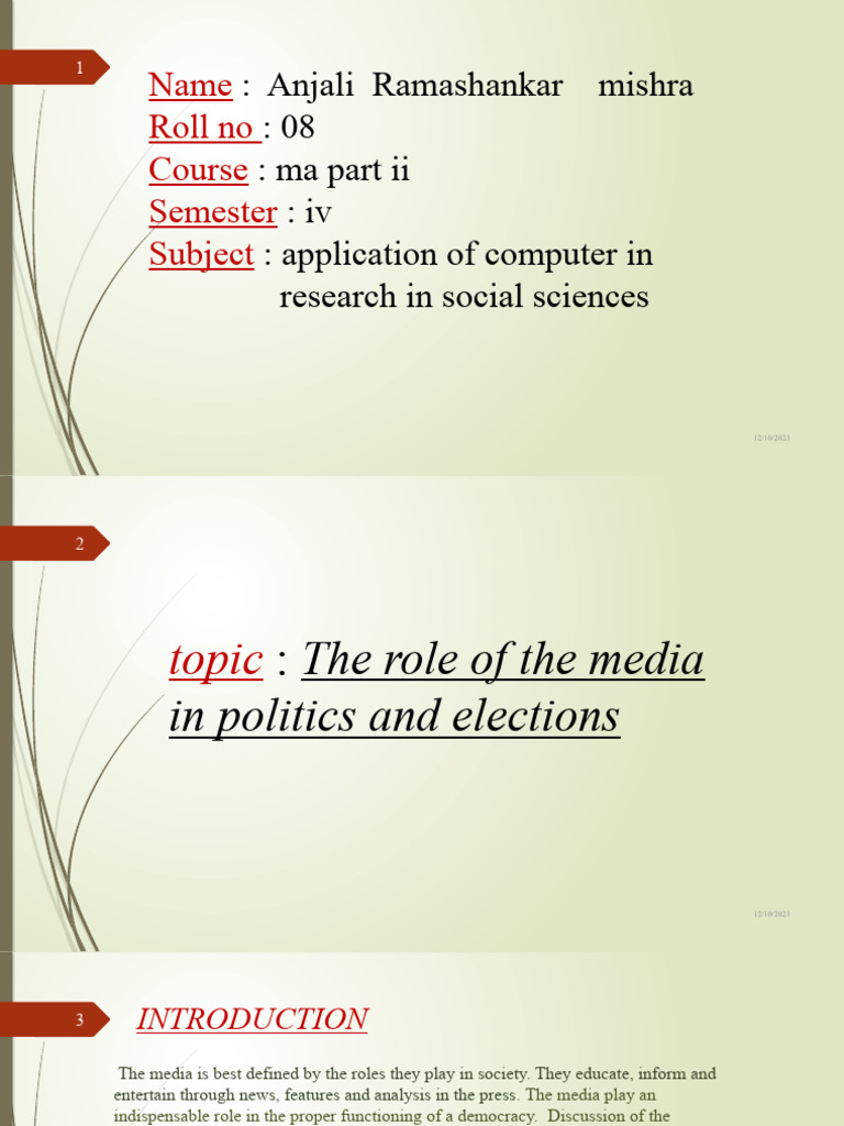 The Role of The Media in Politics and | PDF