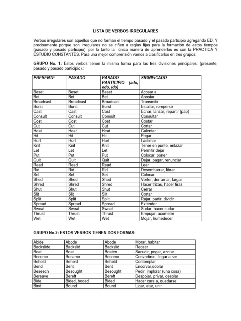Lista de Verbos Regulares e Irregulares | PDF | Lingüística
