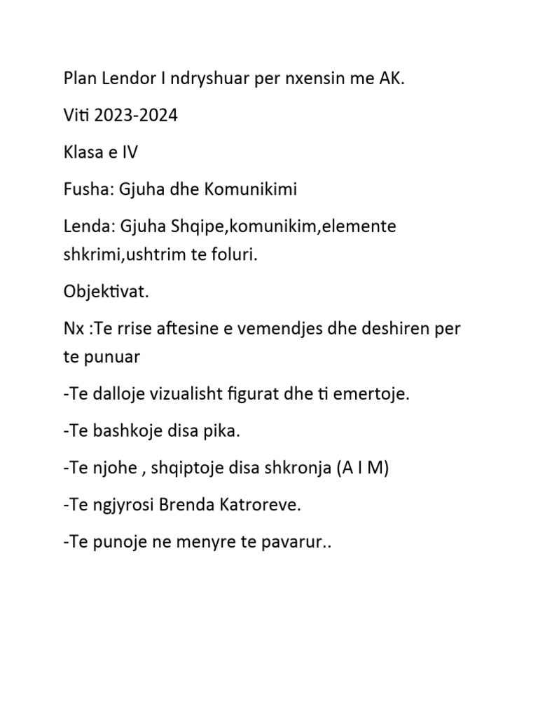 Plan Lendor I Ndryshuar Per Nxensin Me AK | PDF