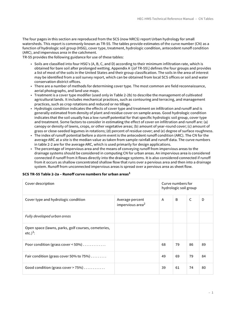 NRCS Curve Number Tables Overview | PDF