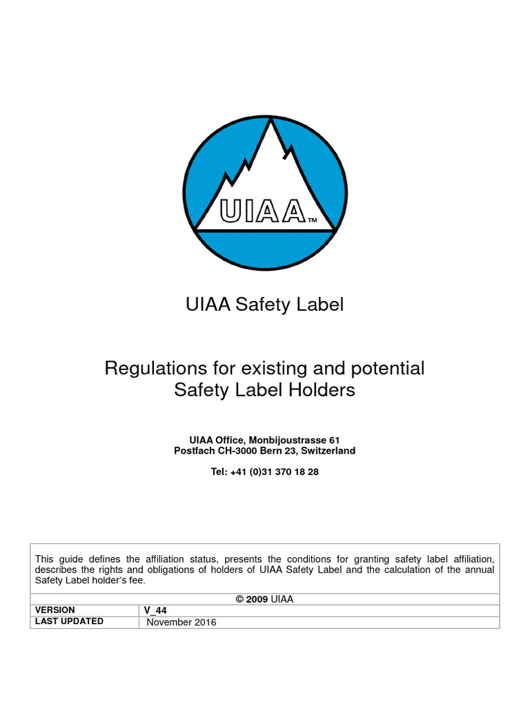 UIAA Safety Label Regulations Update Nov 2016 | PDF