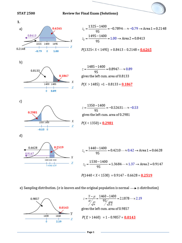 STAT 2500 Final Exam Review Solutions | PDF | Statistical Hypothesis ...