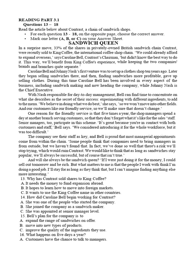 Reading Part 3.1. Homework | PDF