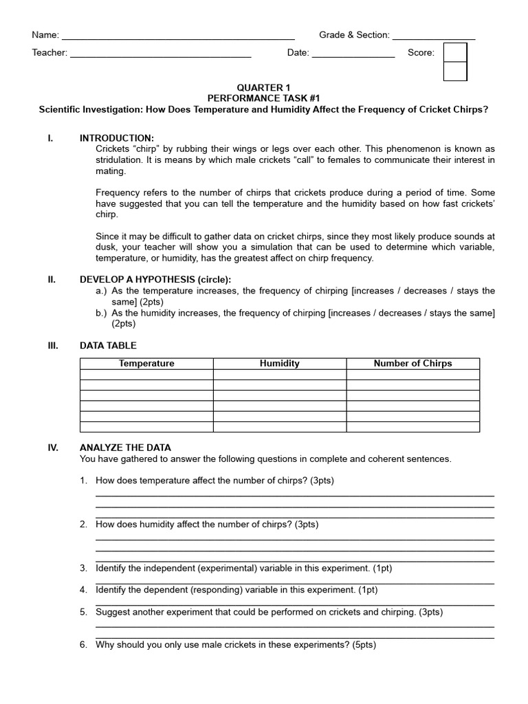 Performance Task #1 - Scientific Investigation | PDF | Experiment ...