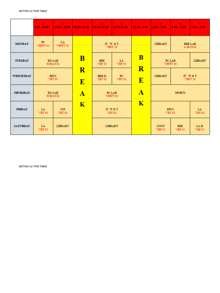 TIMETABLE 13 Sec | PDF