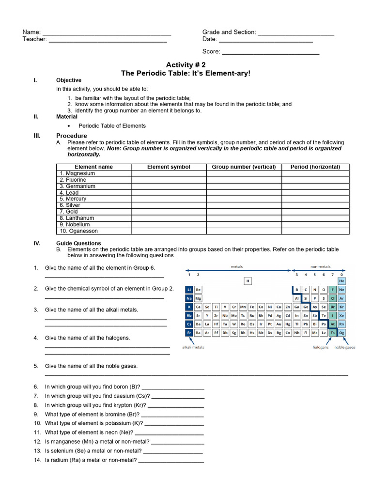 Exploring the Periodic Table Basics | PDF | Periodic Table | Chemical ...