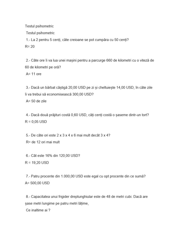 Testul Psihometric | PDF