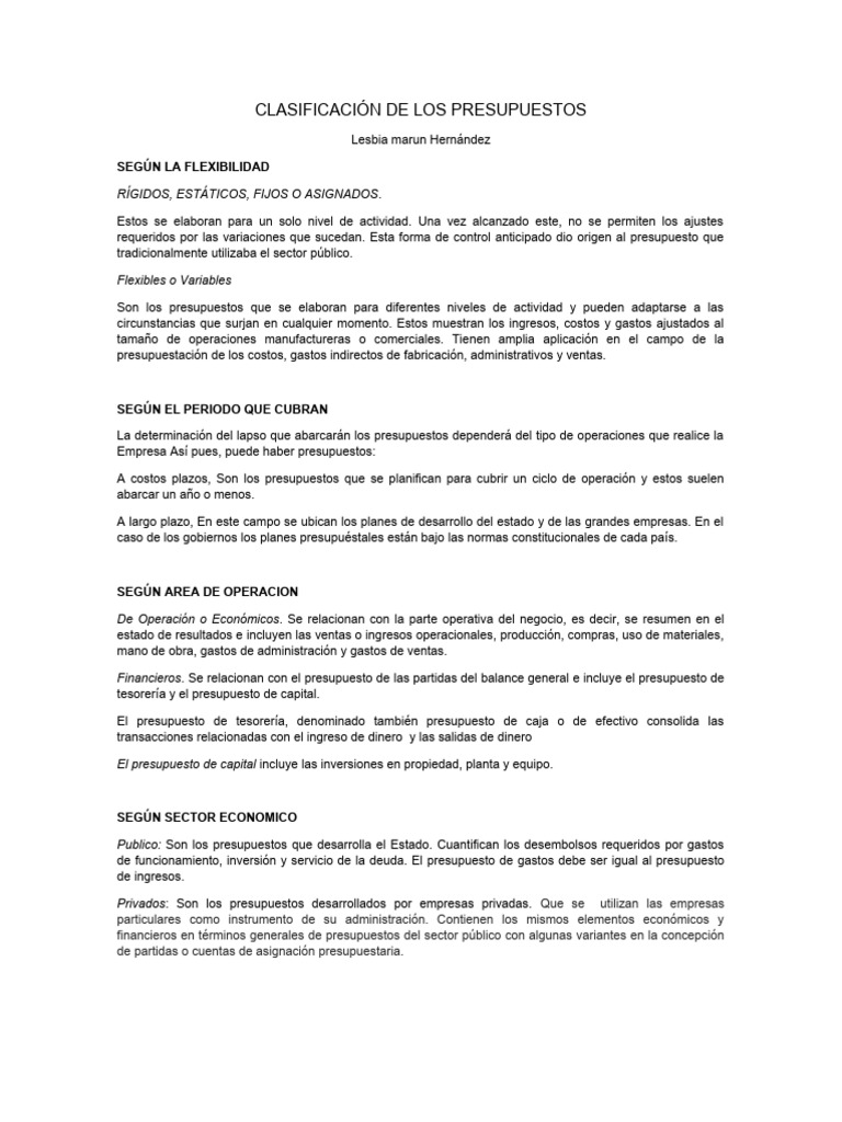 Clasificación de Los Presupuestos | PDF Clasificación de Los Presupuestos | PDF