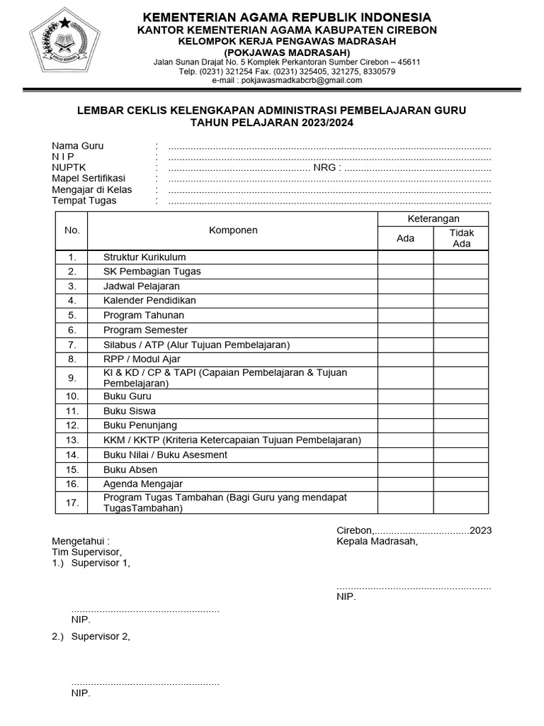 Lembar Ceklis PKG 2023 | PDF