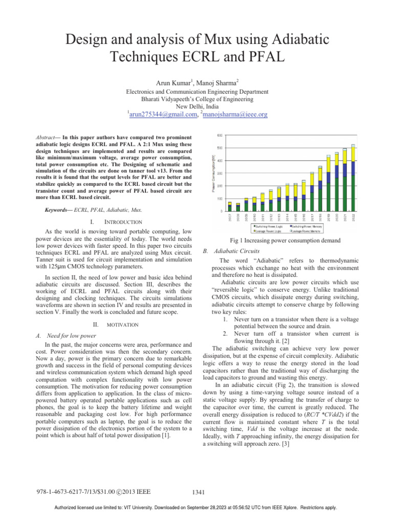 Design and Analysis of Mux Using Adiabatic Techniques ECRL and PFAL ...