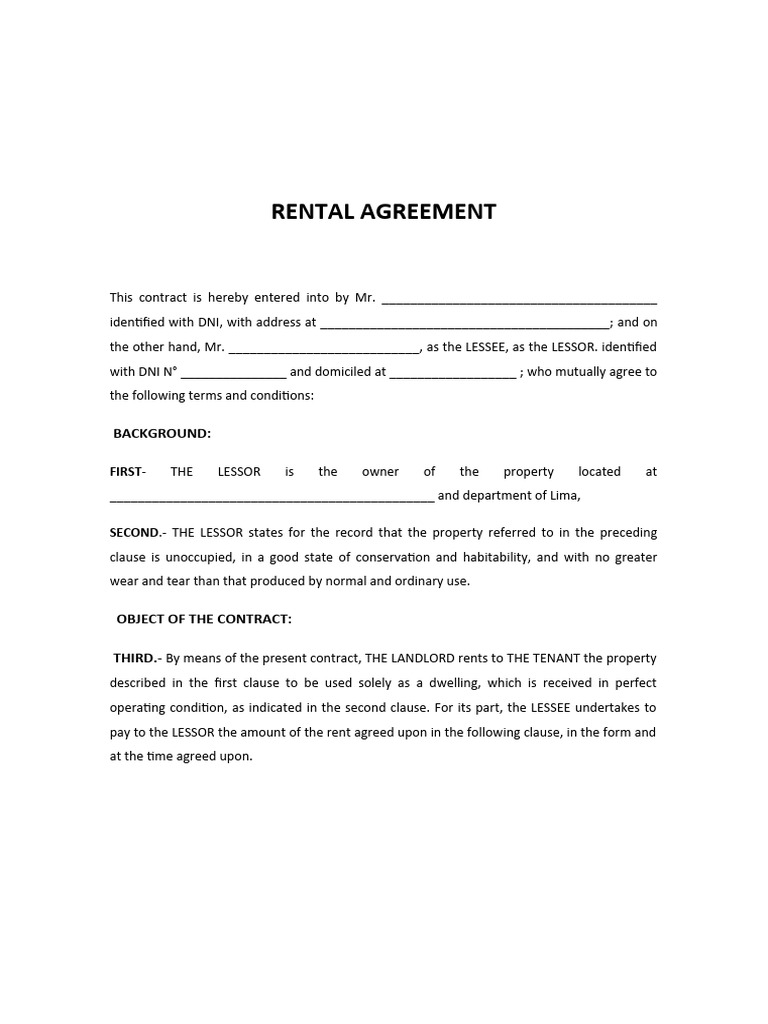 Printable Lease Agreement | Download Free PDF | Lease | Renting