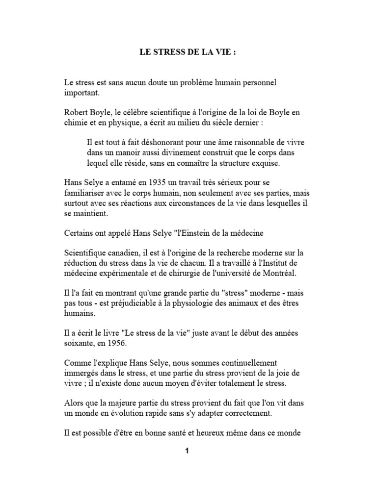 Le Stress de La Vie PDF | PDF