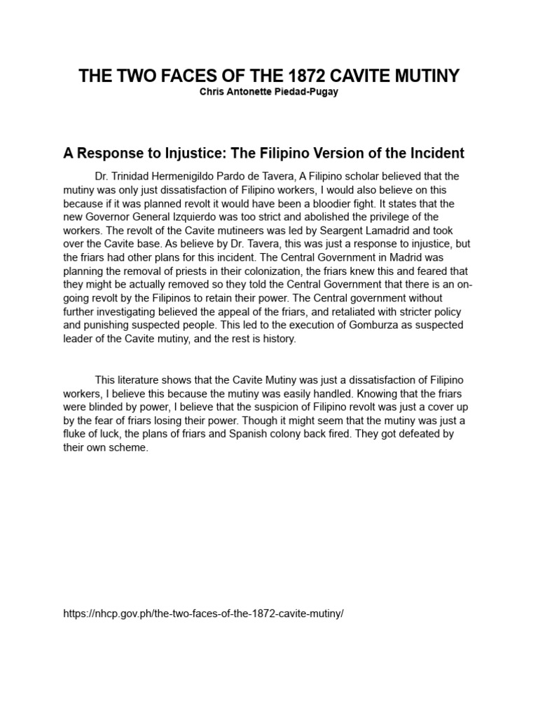 THE TWO FACES OF THE 1872 CAVITE MUTINY Filipino Perspective | PDF THE TWO FACES OF THE 1872 CAVITE MUTINY Filipino Perspective | PDF