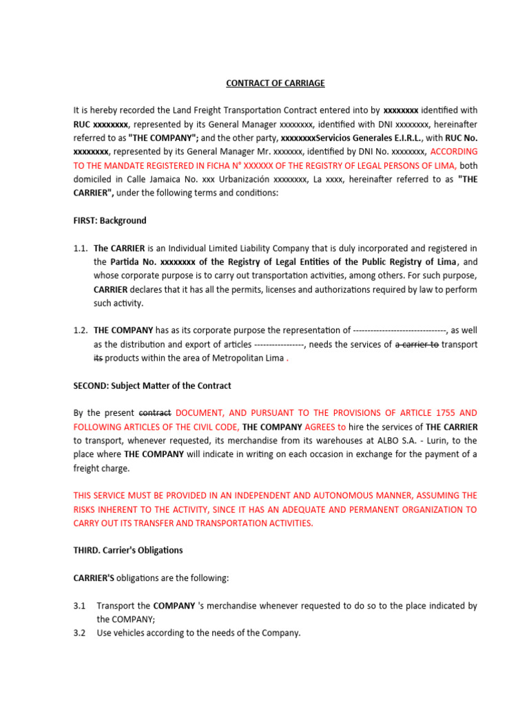 Transport Contract Model | PDF