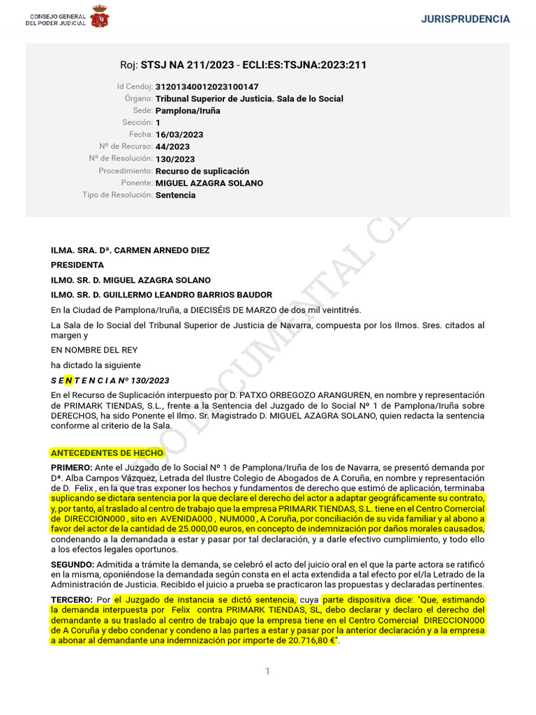 STSJ Na 211 2023 | PDF | Sentencia (ley) | Caso de ley