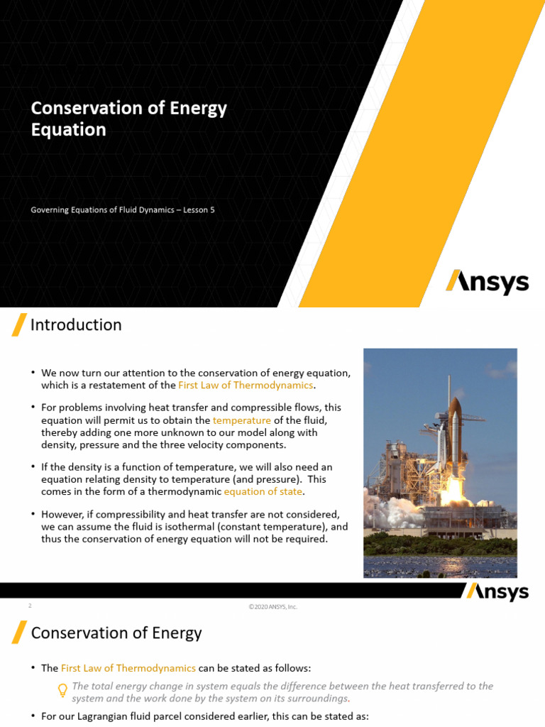 Governing Equations Of Fluid Dynamics Lesson5 Conservation Of Energy Handout Pdf 