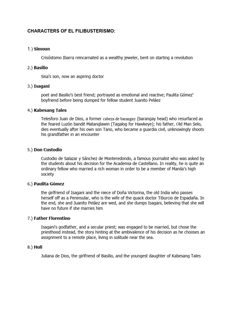 "El Filibusterismo" Character Guide | PDF