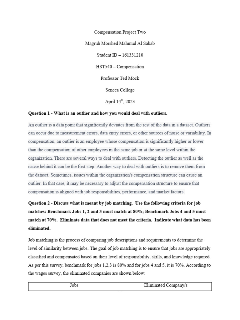 Compensation Project Two | PDF | Outlier