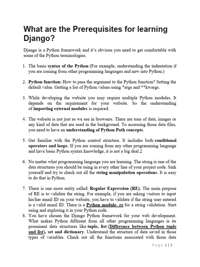 What Are The Prerequisites For Learning Django | PDF
