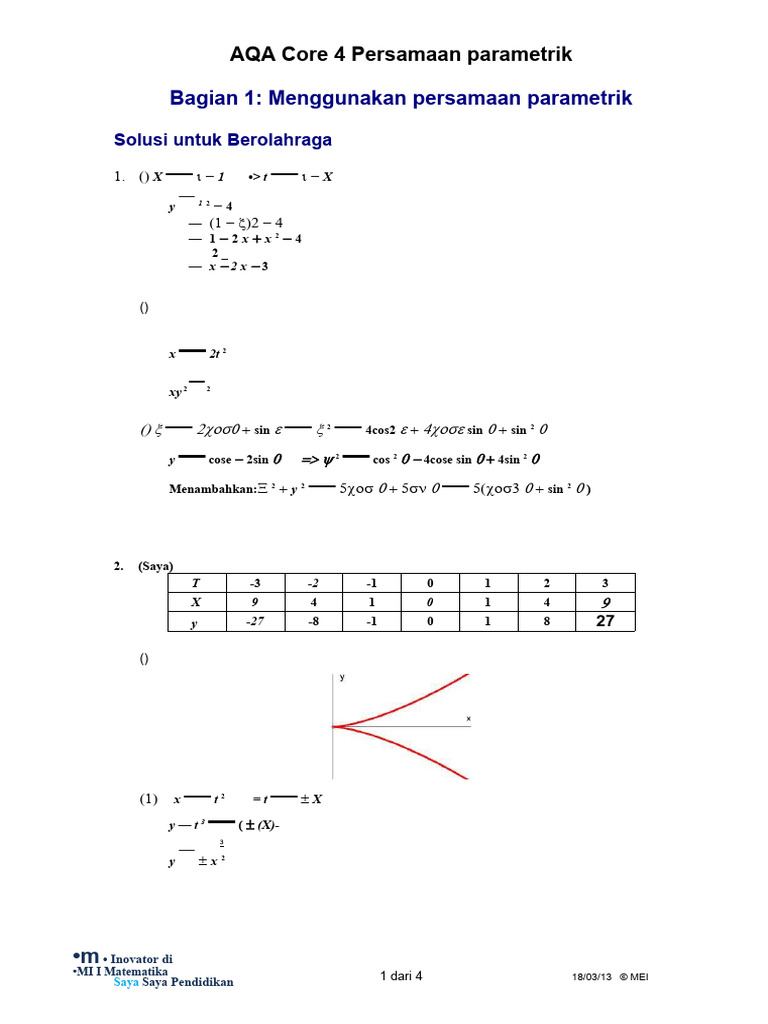 Menggunakan Persamaan Parametrik - Solutions PDF | PDF