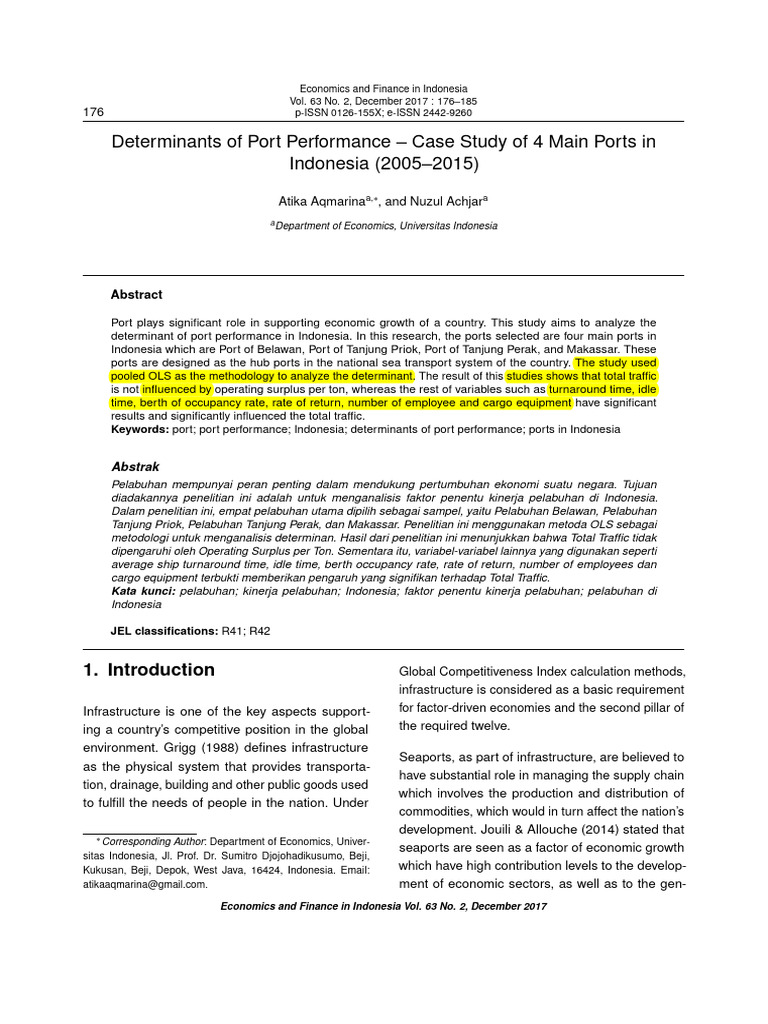 Aqmarina-2017 Determinants of Port Performance - Case Study of 4 Main ...