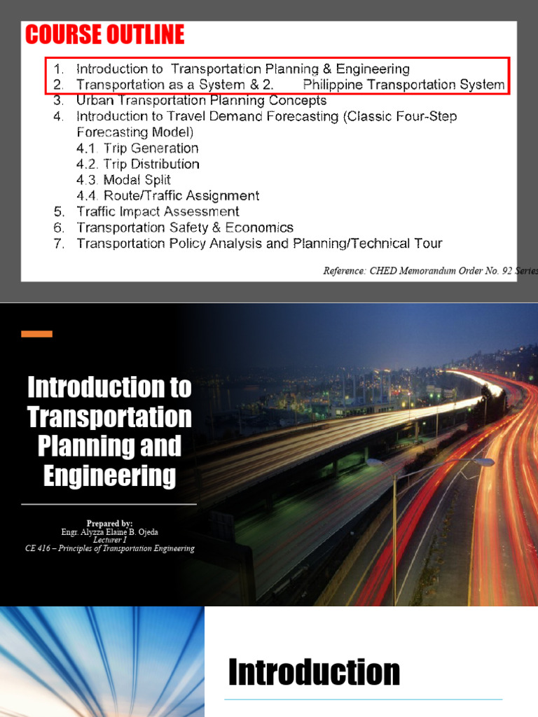 Lesson 1 - Introduction To Transportation Planning and Engineering | PDF