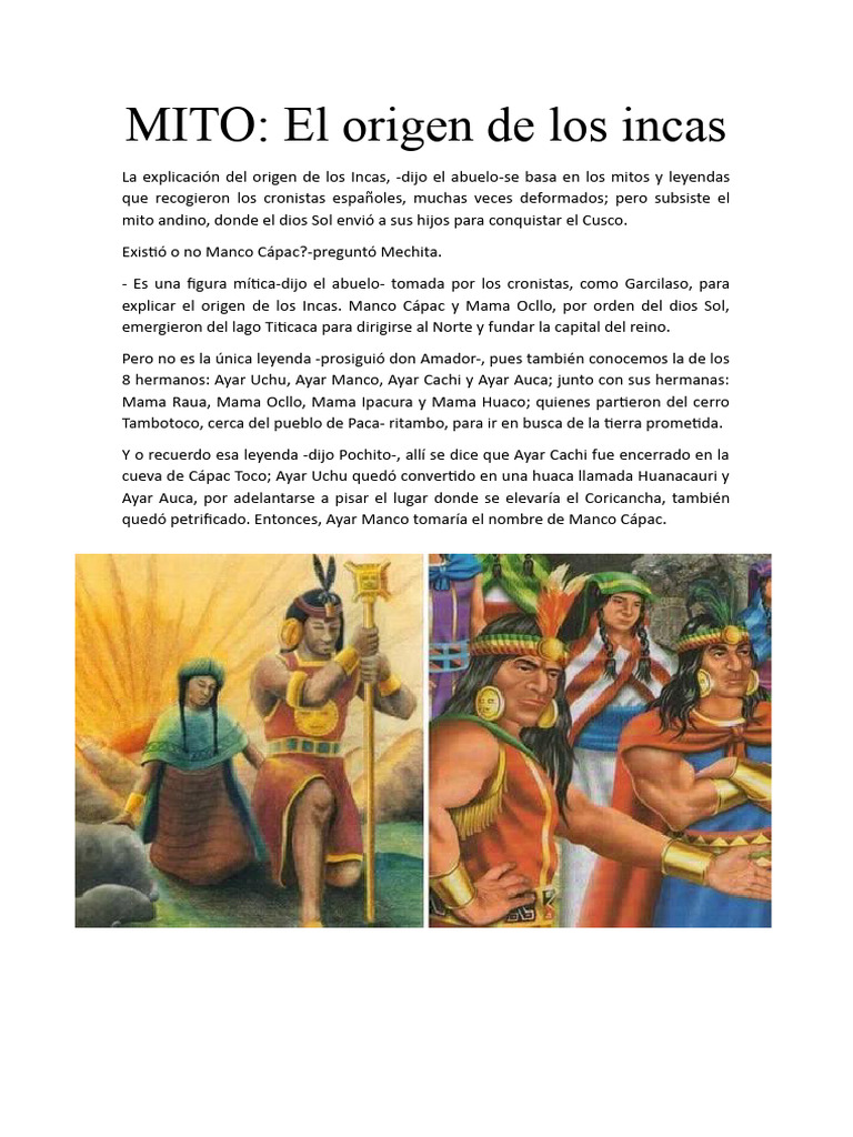 Origen mítico de los Incas: Hermanos Ayar | PDF