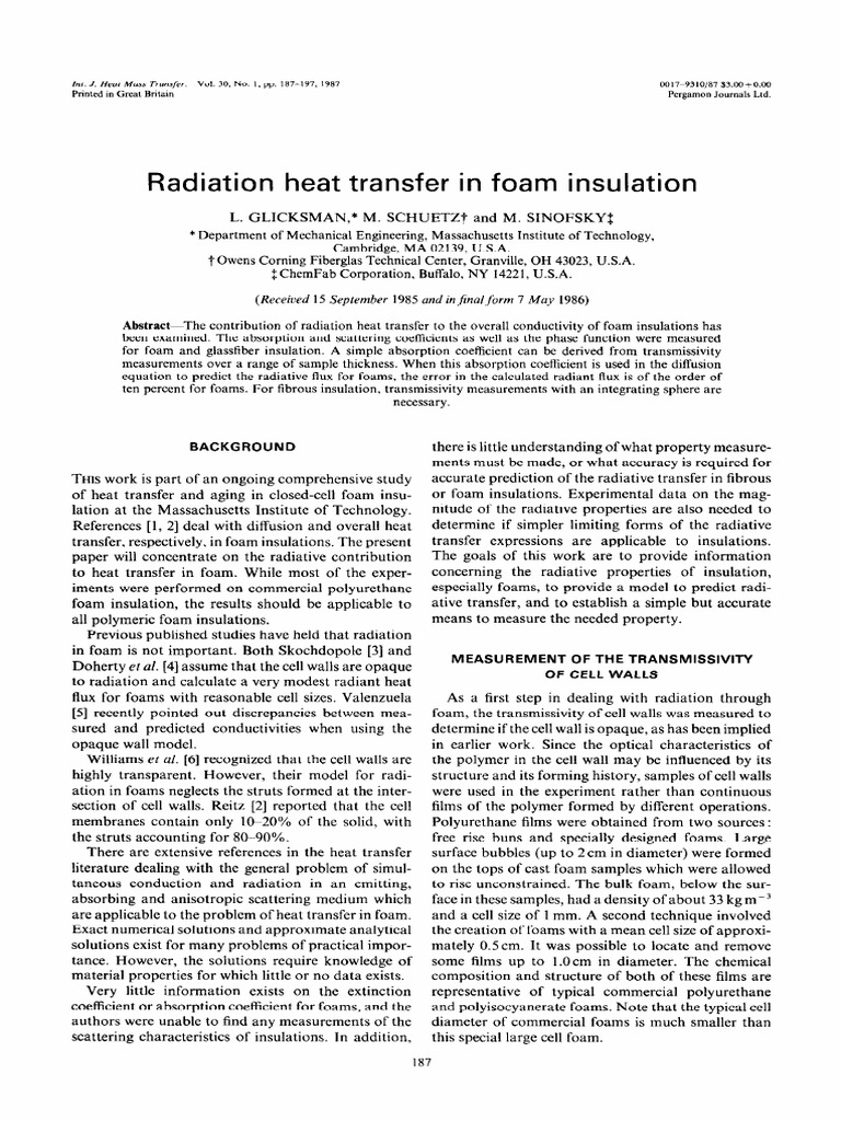 Radiation Heat Transfer in Foam Insulati | PDF | Refractive Index ...
