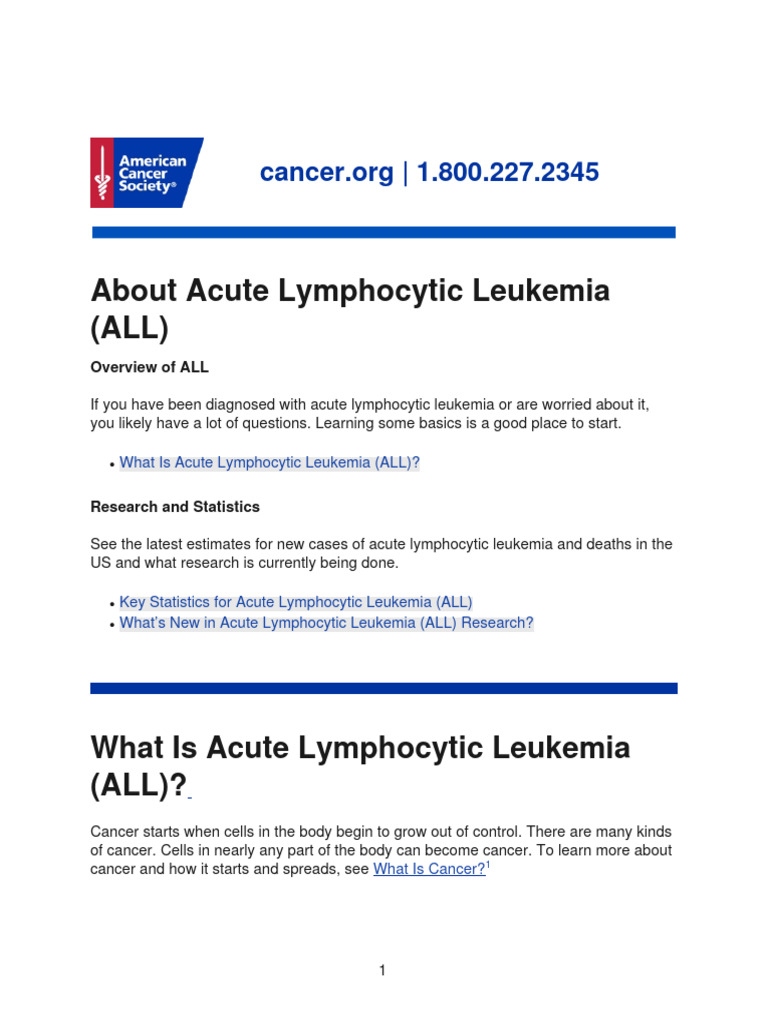 Acute Lymphocytic Leukemia (ALL) | PDF