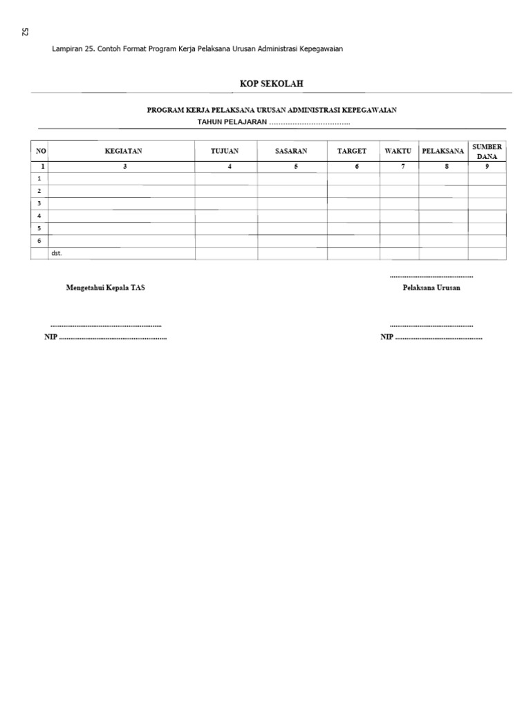 Format Program Kerja Admin Kepegawaian | PDF