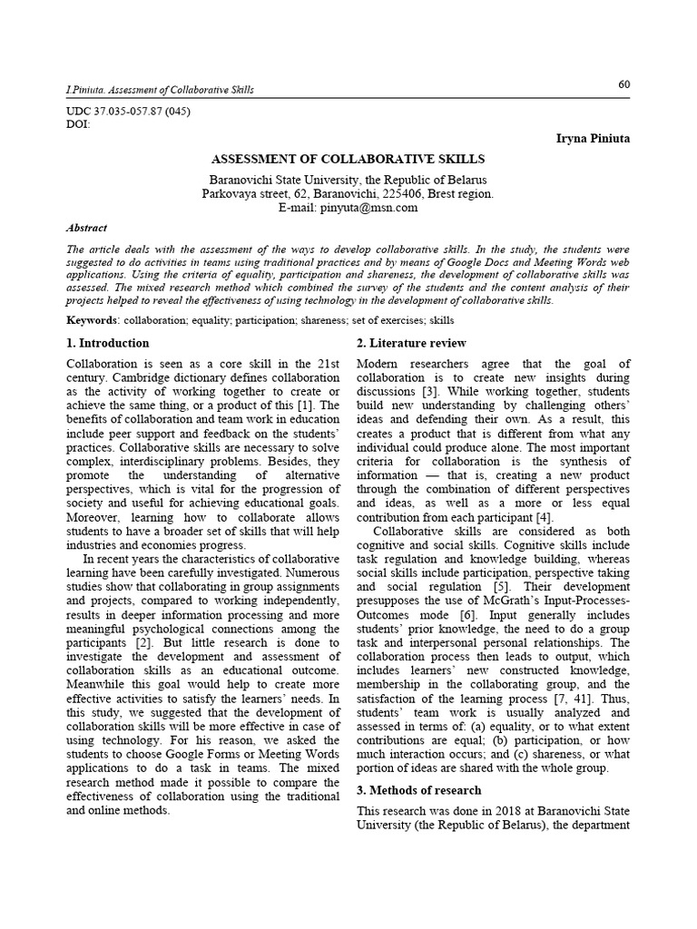 Assessment of Collaborative Skills | PDF