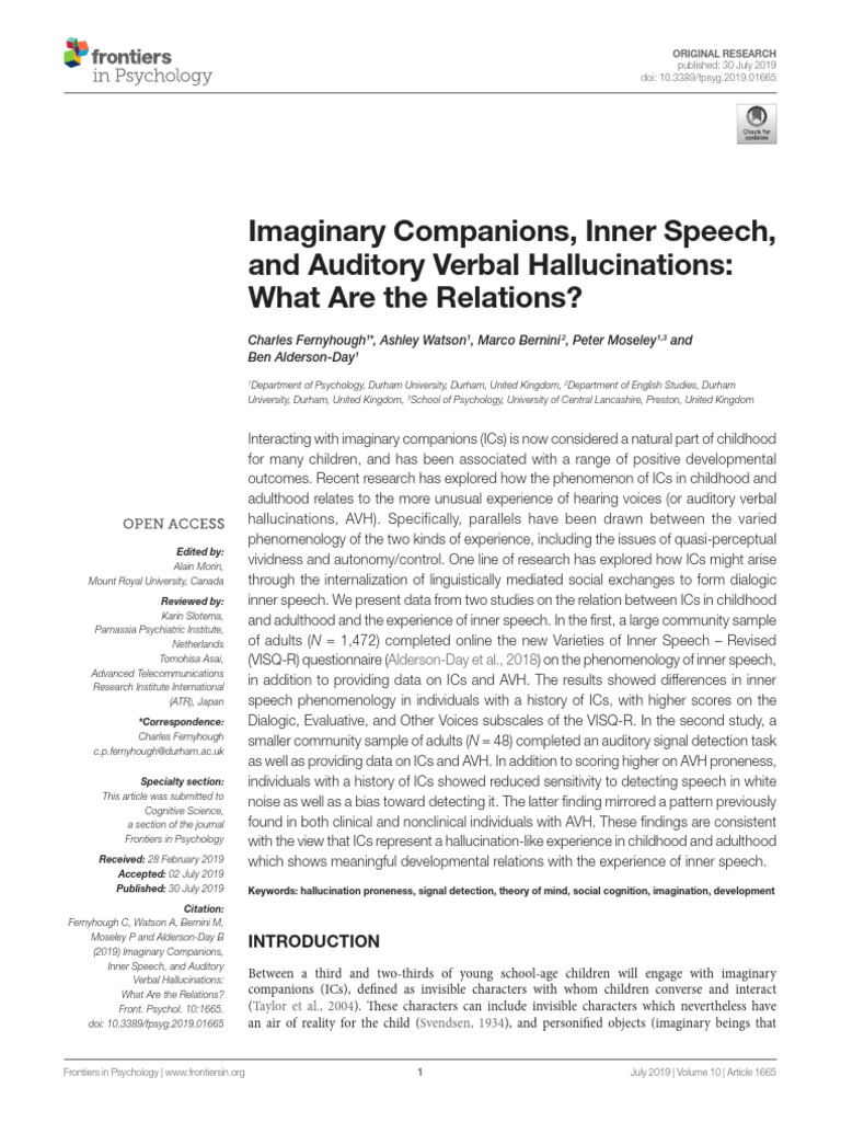 Imaginary Companions Inner Speech And Auditory Hallucinations Download Free Pdf